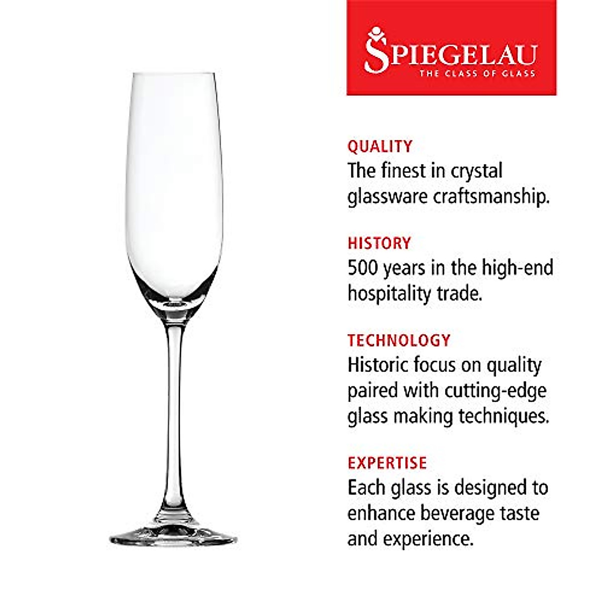Spiegelau Salute Champagne Wine Glasses, Set of 4, European-Made Lead-Free Crystal, Classic Stemmed, Dishwasher Safe, Professional Quality Wine Glass Gift Set, 7.4 oz