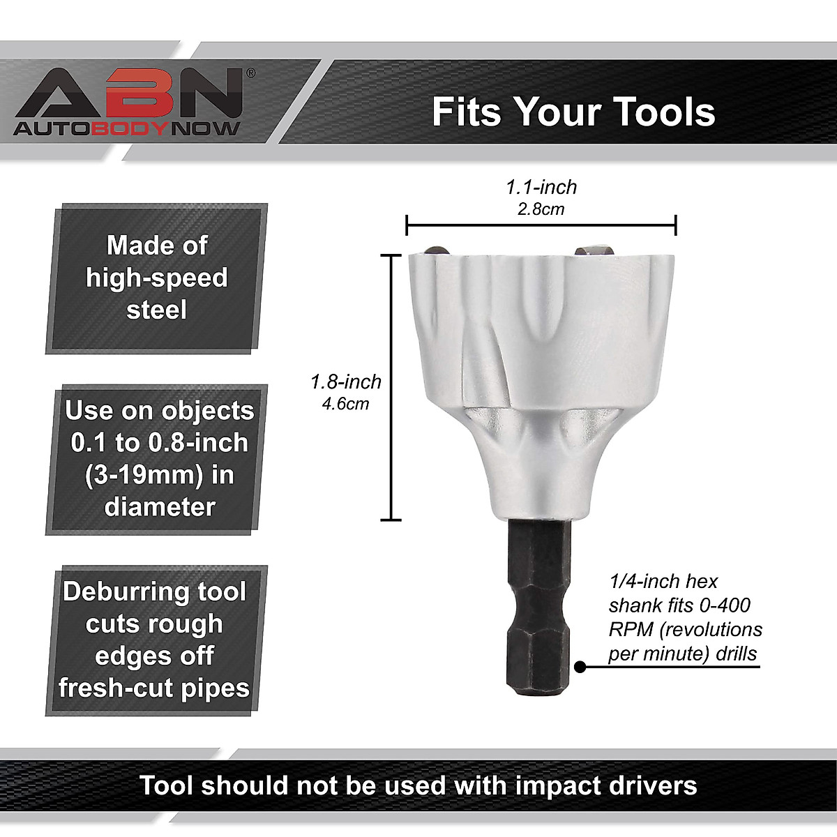 ABN Bolt Deburring Tool - 0.1 to 0.8in Deburring Bit Chamfer Tool Drill Attachment for Steel, Copper, Brass, and Wood