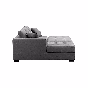 FANYHOME 111'' Tufted Fabric 3-Seat L-Shape Sectional Sofa Couch Set w/Chaise Lounge, Ottoman Coffee Table Bench for Living, Family & Game Rooms (Dark Grey), Light Gre