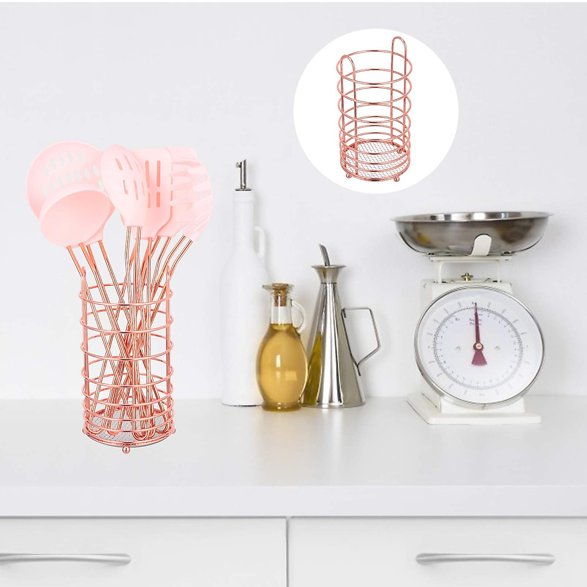 Hemoton Kitchen utensil crock Utensil Bucket Stainless Steel Utensil Cutlery Holder Utensil Storage Organizer Kitchen Countertop for Dinner spatula holder Table cooking utensil holder