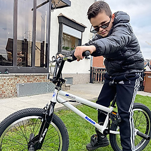 HH HILAND 20 inch Freestyle Kids BMX Bike, Beginner-Level to Advanced Riders with 360 Degree Gyro & 4 Pegs, Kids' Bicycles for Boys, Girls, White