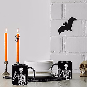 Whaline 2Pcs Halloween Mug Set 12oz Skeleton Holiday Coffee Mugs Halloween Ceramic Drinking Mugs for Home School Office Table Centerpieces Housewarming Gift