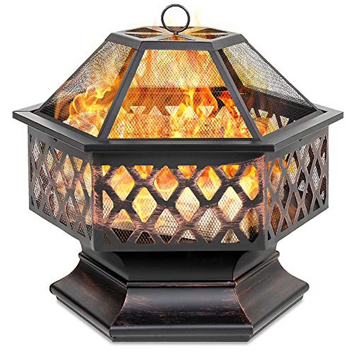 Best Choice Products Hex-Shaped 24in Steel Fire Pit, Black Metal Wood Burning Firepit, Portable Hexagon Fire Bowl for Outside, Patio, Backyard w/Flame-Retardant Mesh Lid
