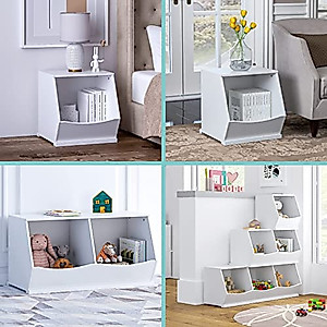 UTEX Toy Storage Organizer,Stackable Kids Toy Storage Cubby with 3 Bins,Toy Boxes and Storage for Playroom,Bedroom,Nursery School,White