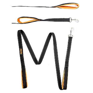 Mighty Paw Dual Handle Dog Leash - Reflective for Night Safety - Padded Leash - Dog Leash with Two Handles - Dog Leash with Carabiner Clip - Traffic Handle Leash - 6 Feet Long Dog Leash (Black/Orange)