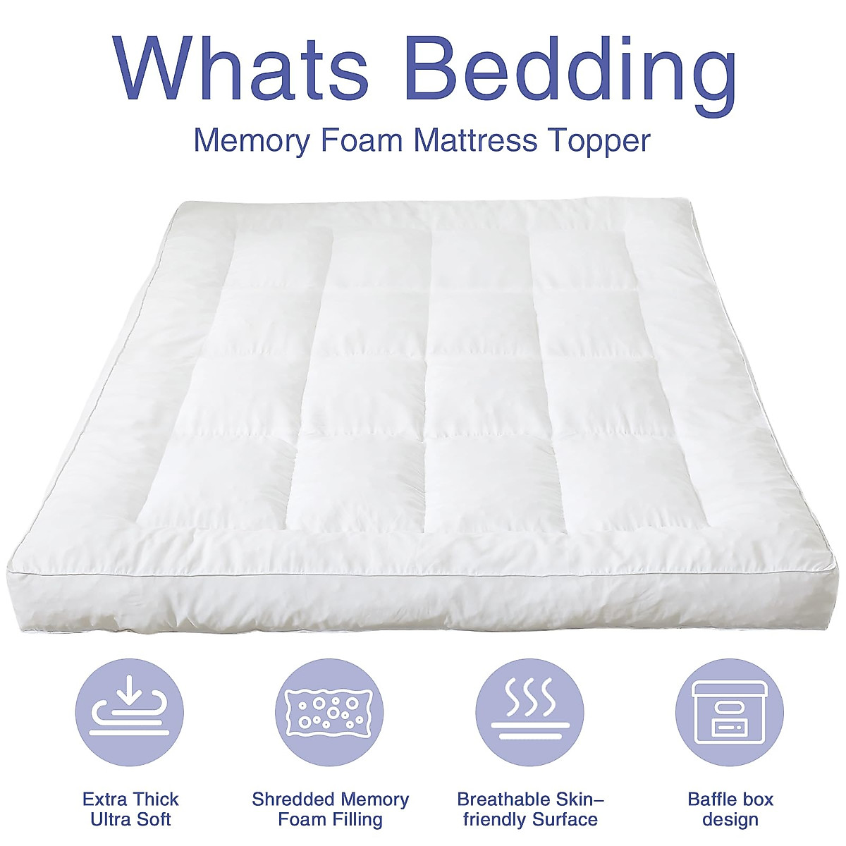 WhatsBedding 3 Inch Memory Foam Mattress Topper California King Size, Breathable Fluffy Shredded Memory Foam Filled Pillow Top, 4 Anchor Elastic Bands, 84x72x3 Inch