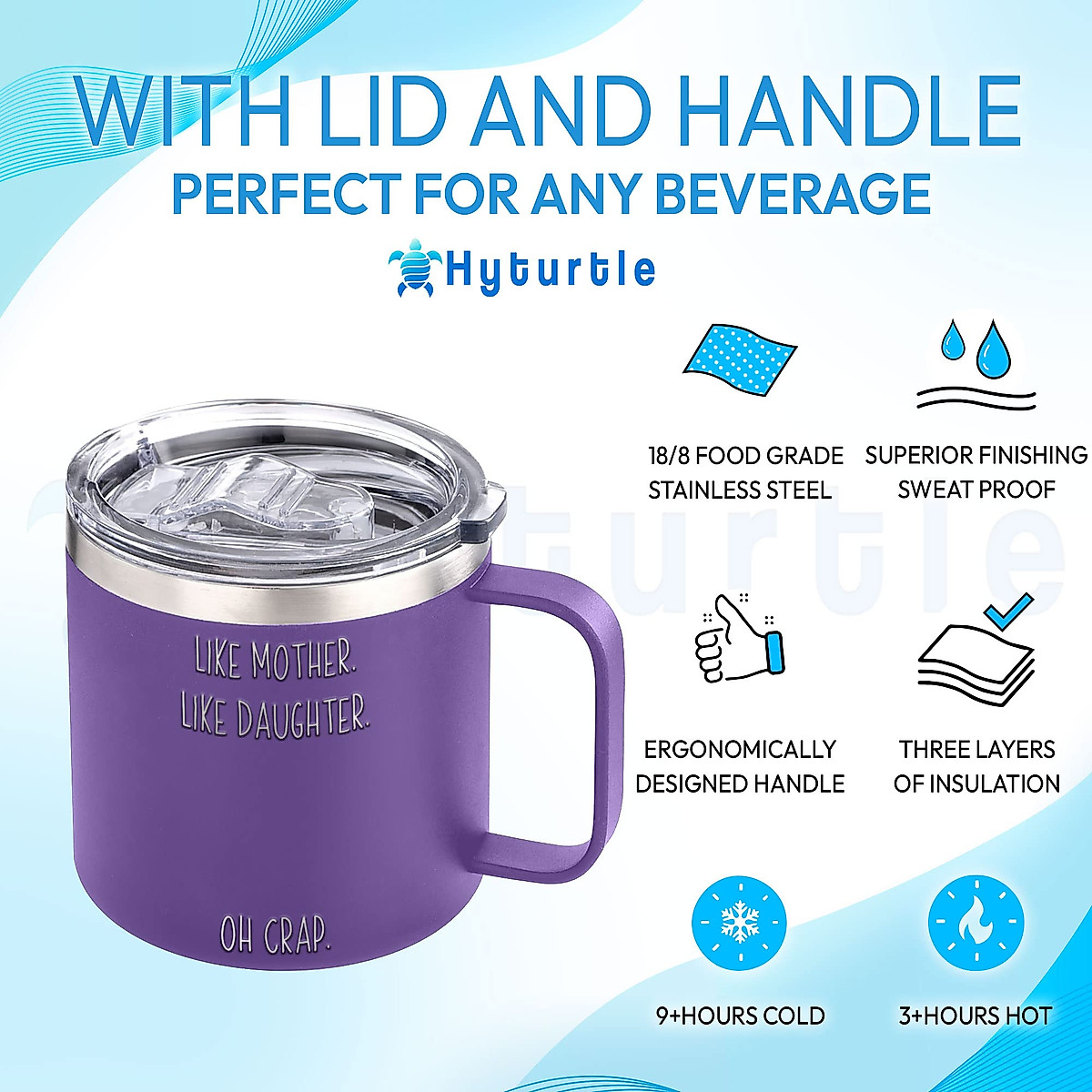 HYTURTLE Like Mother Like Daughter Coffee Purple Mug/Tumbler 14oz Gift For Women, Gifts For Mother, Mom, Mama From Daughter On Birthday, Mother Days