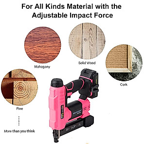 BHTOP 20V Cordless Brad Nailer＆Stapler, 18 Gauge 2 in 1 Stapler Kit, Heavy Finish Nail Gun with 2.0A Rechargeable Battery, Charger, 2500 Brad Nails and 500 Staples in Pink