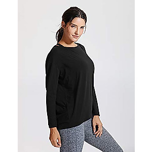 CRZ YOGA Long Sleeve Workout Shirts for Women Loose Fit-Pima Cotton Yoga Shirts Casual Fall Tops Shirts Black Small