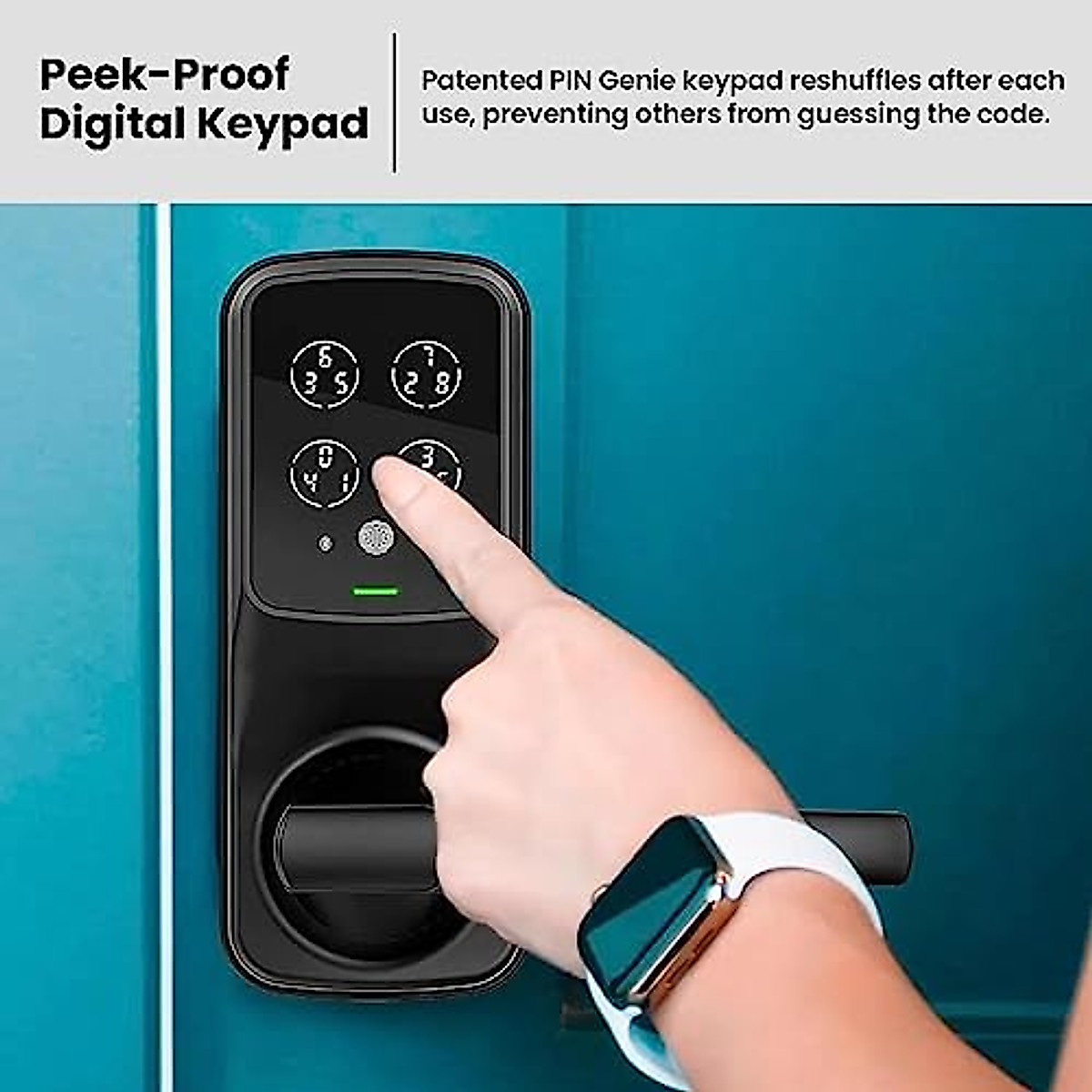 Lockly Secure Plus Latch, Bluetooth Smart Lock with Handle, Keyless Entry Door Lock, PIN Genie® Keypad, 3D Biometric Fingerprint Sensor, Auto Lock - Matte Black (PGD628FMB)