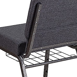 Flash Furniture HERCULES Series 21''W Church Chair in Dark Gray Fabric with Book Rack - Silver Vein Frame