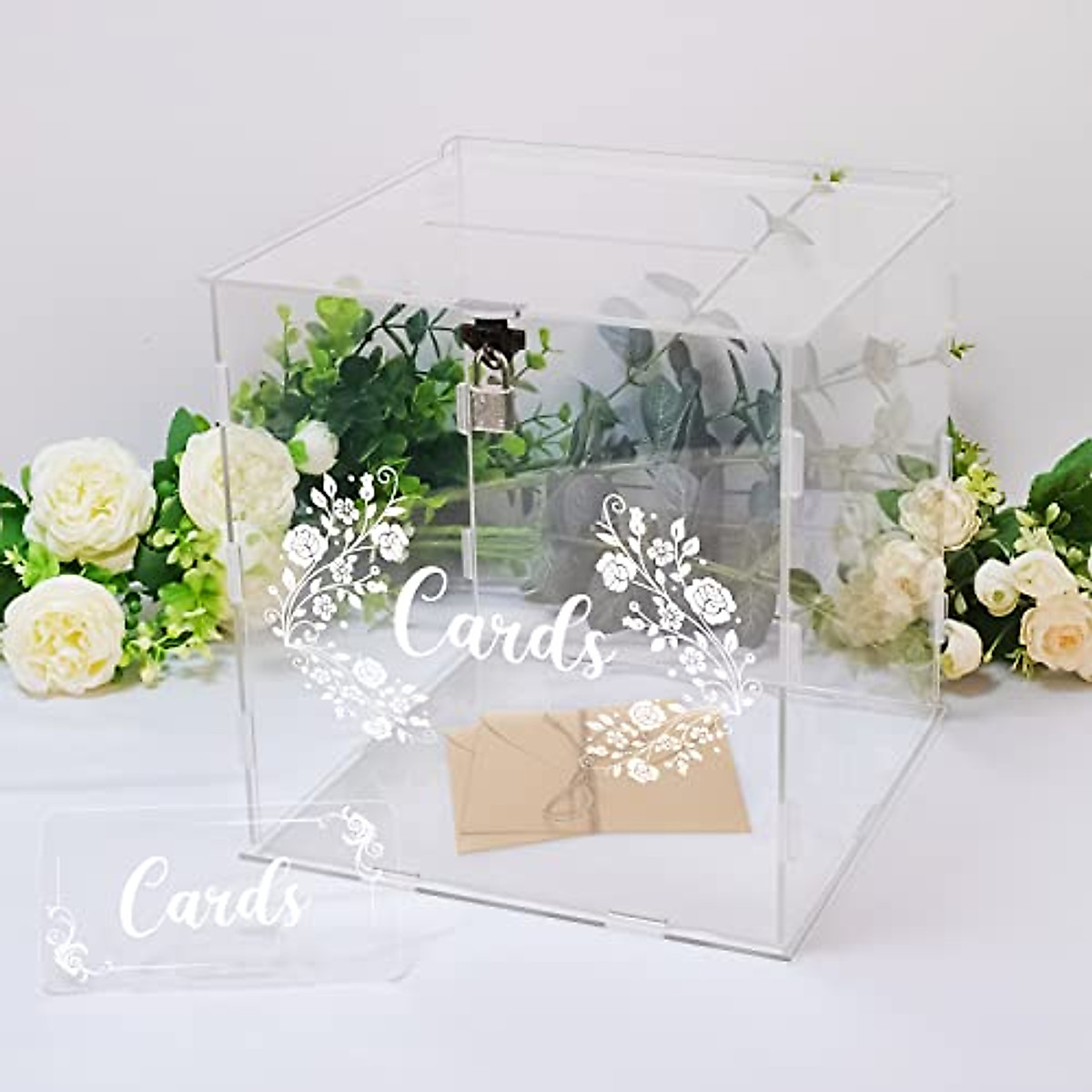 Wedding Card Box Acrylic Clear Card Boxes with Lock Gift Card Box Money Box Holder for Wedding Reception Anniversary Birthday Graduation Decorations