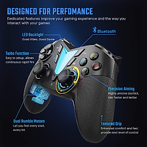 IFYOO Mobile Game Controller Compatible with iPhone iPad(Ver.13 or Later, Only for MFi Games) / Android Smart Phone(Just for Ver.10) / PS4, ONE Pro Wireless Gaming Gamepad Joystick - Black