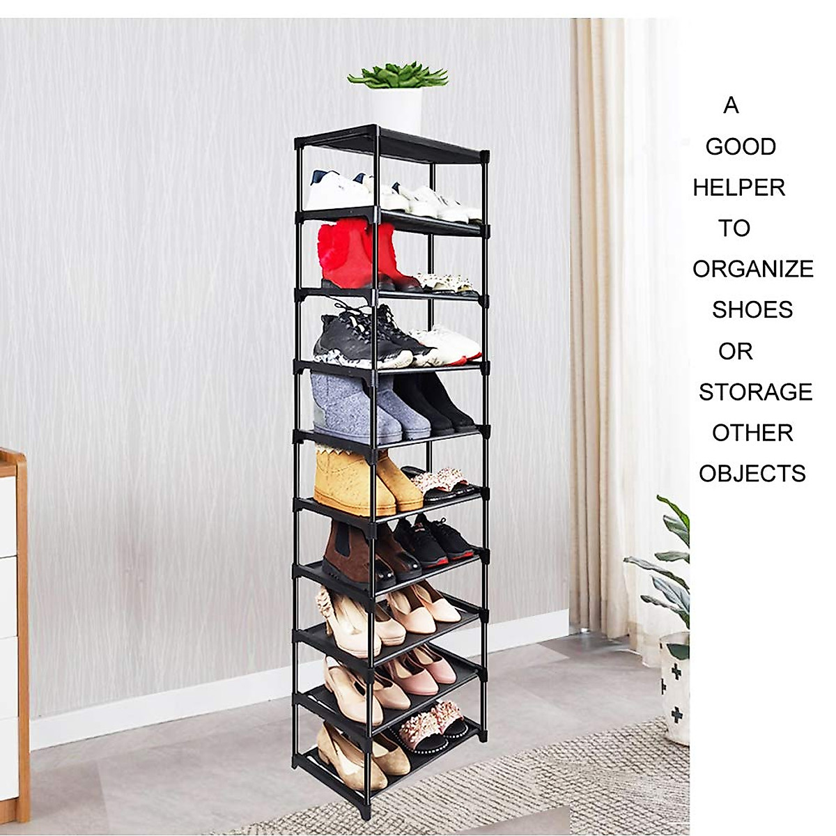 ZQWSYU Shoe Rack 10 Tier Narrow Shoe Racks for Closets Durable Enterway Shoe Rack Organizer Shoes Rack Shoe Shelf Tall Shoe Stand Metal Shoe Rack Stackable Separable