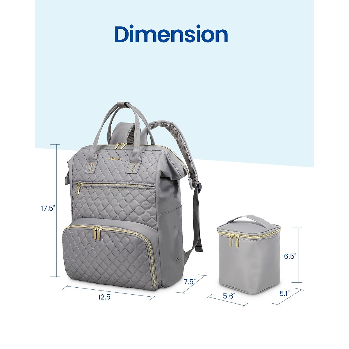 LOVEVOOK Breast Pump Backpack with Cooler Bag, Quilted Breast Pump Bags Fits Spectra S1, S2 Medela, Travel Double Layer Pumping Bag for Working Moms with 15.6" Laptop Pocket, Grey
