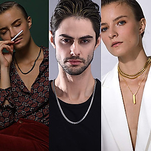 PROSTEEL Round Link Chain Layering Necklace Mens Jewelry Minimalist Chain Statement Black Necklace for Men