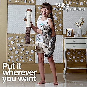 4 Paws Stuff Tall Cat Scratching Post Cat Interactive Toys - Cat Scratch Post Cats Kittens - Plush Sisal Scratch Pole Cat Scratcher - 22 inches (Beige)