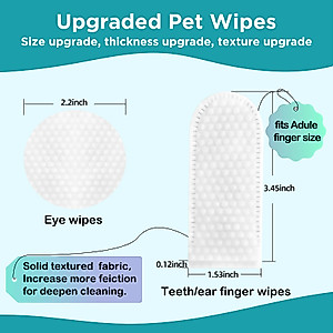 Dog Teeth Cleaning Wipes Dog Eyes Wipes Dog Ear Wipes Finger (3 Pack 200 Wipes) Pet Cleaning Wipes Kit,Dog Wipes Cleaning Deodorizing for Removing Plaque and Tartar & Ear Wax & Eye Secretions