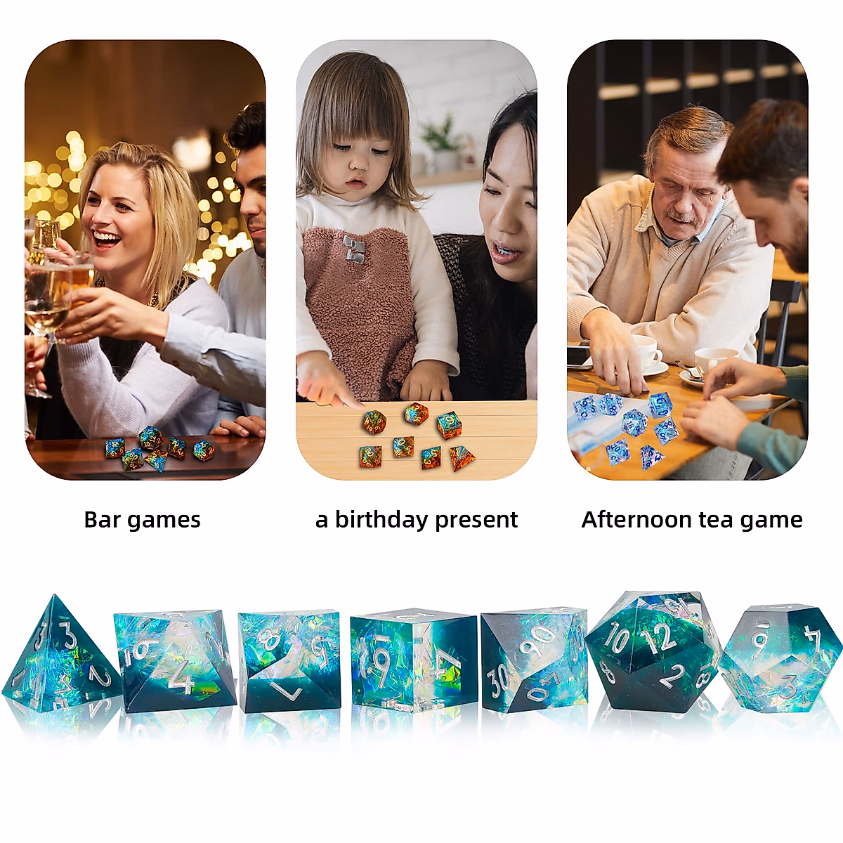 DND Dice Set Dungeon and Dragons Sharp Edge Dice Handmade Resin Polyhedral Dice RPG D20 Role Playing Gaming Dice for Party Games… (Style 5)