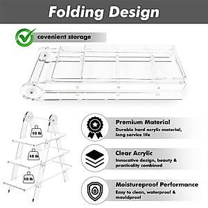Koluti 3 Tier Serving Tray Stand, Solid Acrylic Rectangle Platter Display for Party, Foldable Three Tiered Plant Stand Board Ladder Shelf Decor, Detachable Trays Cupcake Fruit Food Plant Countertop