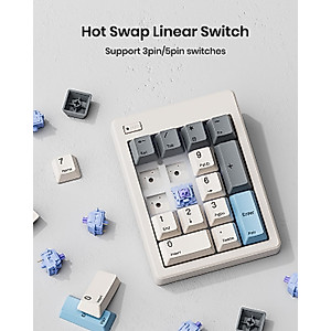 Kisnt Wireless Mechanical Number Pad, Bluetooth 5.0&2.4G Wireless Dual Mode Hot Swappable Numeric Keypad,17 Keys Gasket Numpad, Ten-Key with PBT Keycaps for Laptop/PC/TKL Keyboards(Linear Switch)