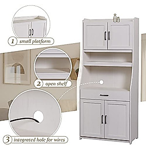 P PURLOVE One-Body Kitchen Pantry Cabinet Storage Cabinet with Cabinet and Adjustable Shelf Space Saving Cupboard Cabinet for Kitchen, Garage, Pantry, Office,Antique White