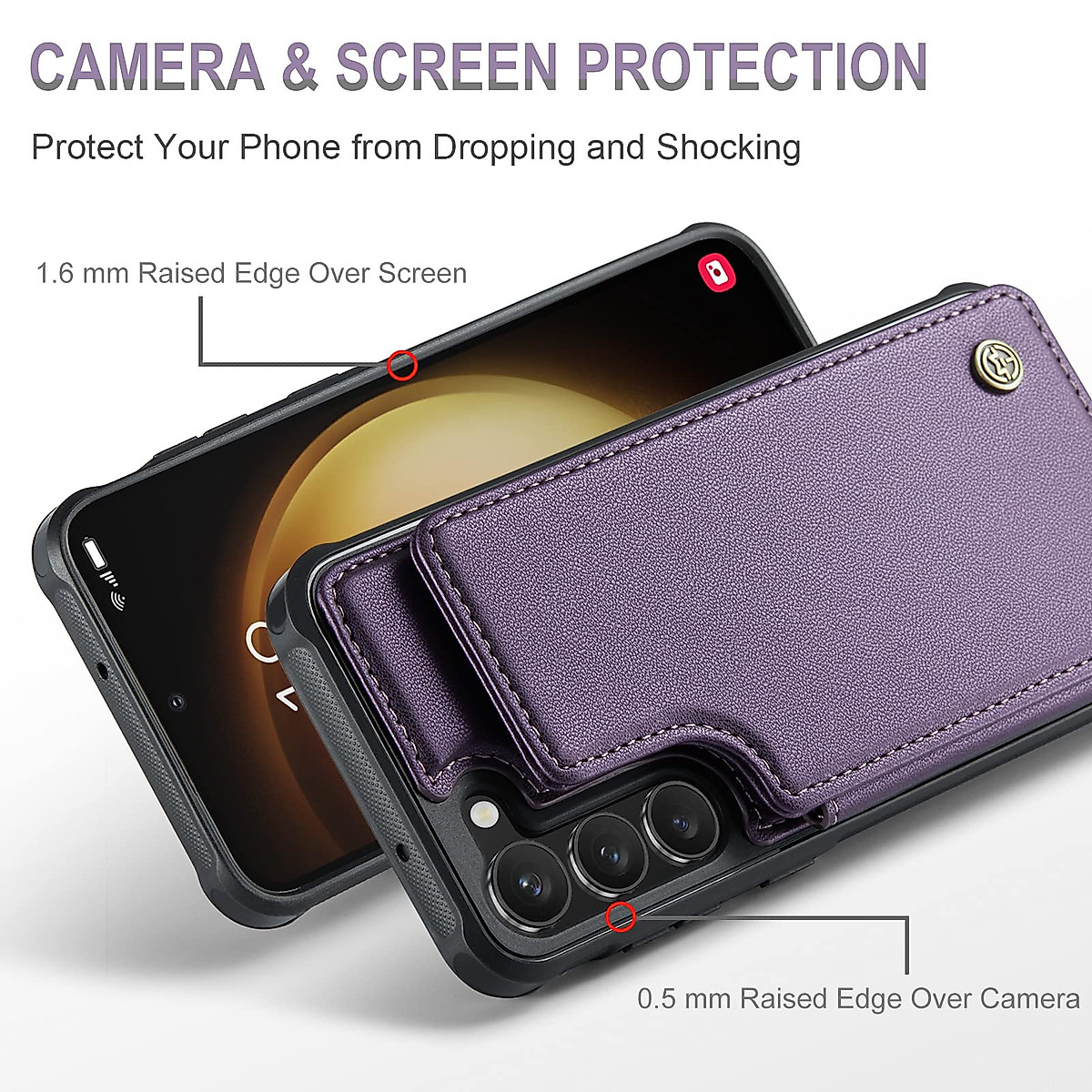 Vinich for Samsung Galaxy S23 Case with Card Holder, for Samsung S23 Wallet Case for Women Men with RFID Blocking, Durable Kickstand Shockproof Phone Case for Galaxy S23 5G, Purple