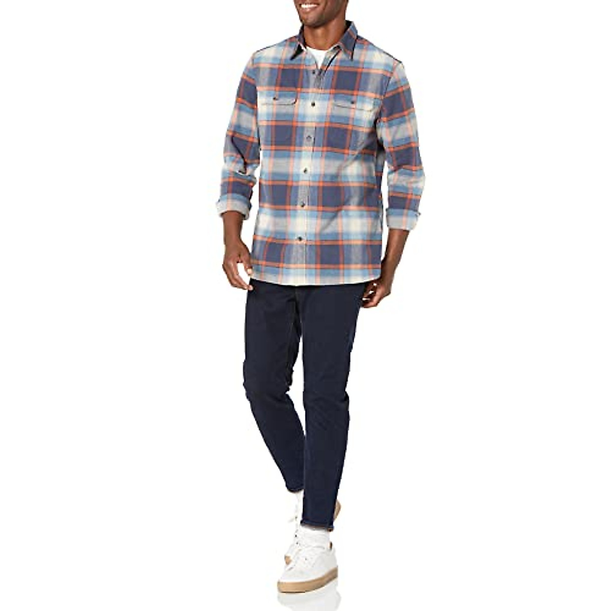 Amazon Aware Men's Regular-Fit Long-Sleeve Flannel Shirt, Blue Plaid, X-Large