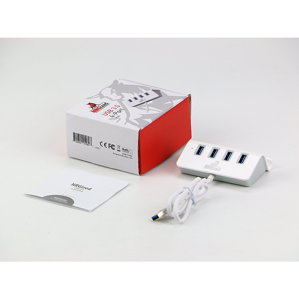 Artix M-325 USB 3.0 4-Port Portable Hub (NOT A Charger) with 2-Foot USB 3.0 Cable - 4-Port Hub with Stand (Silver)