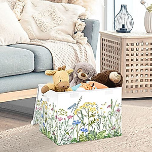 Kigai Collapsible Flowers Flying Insects Storage Basket with Lids and Handles,Storage Bins for Shelves Closet Bedroom,Office Storage