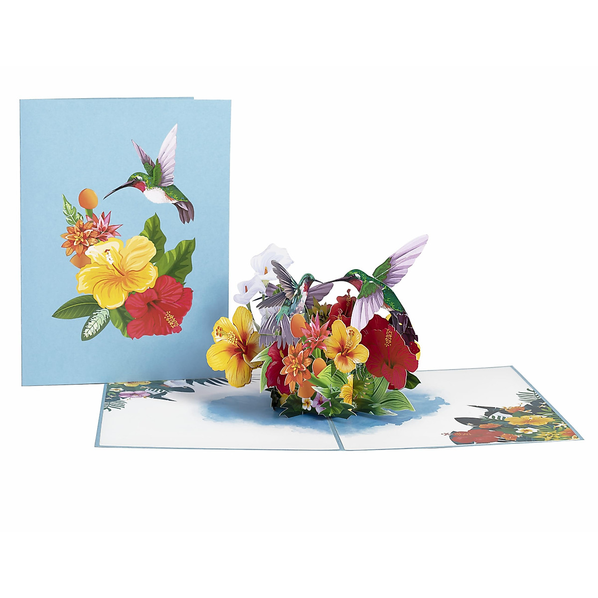 iGifts And Cards Inspirational Hummingbird with Yellow and Red Hibiscus 3D Pop Up Greeting Card - Colorful Flowers, Ideal for Mother's Day, Birthday, Anniversary, Get Well, Thank You, Bird Lovers 6x8