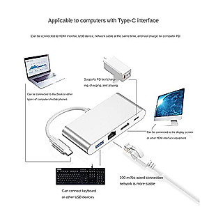 WJCCY Type-C to HDMI-Compatible Four in One Converter Network Card Hub Docking Station HDMI-Compatible/USB Splitter 3.0 Hub