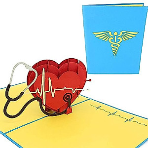 PopLife Healthcare Heart 3D Pop Up Card, For Doctors, Nurses, EMTs, Essential Medical Staff - Hospital Thank You Note - Pop Up Valentines Card - Anniversary Pop Up Mother's Day Card, Happy Birthday