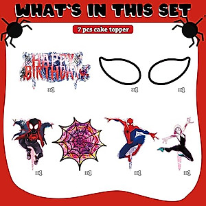 7 Pcs Spider Cake Topper Set, Hero Cake Decorations, Man Theme Birthday, Party Supplies for Parallel Universe Theme