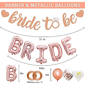 Rose Gold Bridal Shower Decorations Set Bachelorette Party Decorations with Bride to Be Banner, Bride Foil Balloons, Ring Balloon, Heart Balloons, Paper Pom Poms, Tassel, Ballon
