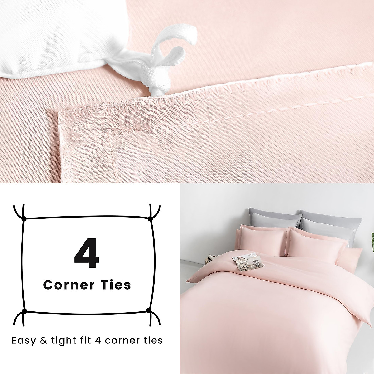 Mohap 1 Duvet Cover with 2 Pillow Shams Full Size for All Seasons - 3 Piece Home Bedding Comforter Cover with Zipper Closure - Ultra Soft Double Brushed Microfiber, 80 X 90 Inches - Pink