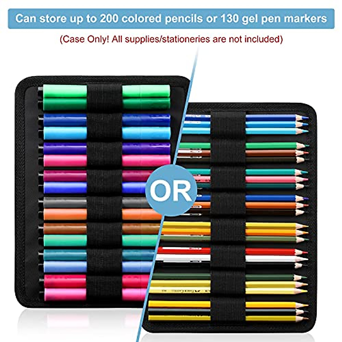 FINPAC Pencil Case Holder Slot, Large MultiLayer Watercolor Pen Bag w/Zipper Front Pocket, Big Organizer for 200 Colored Pencils/130 Gel Pens, Marco Pens/Markers to Artists, Painters, Planners