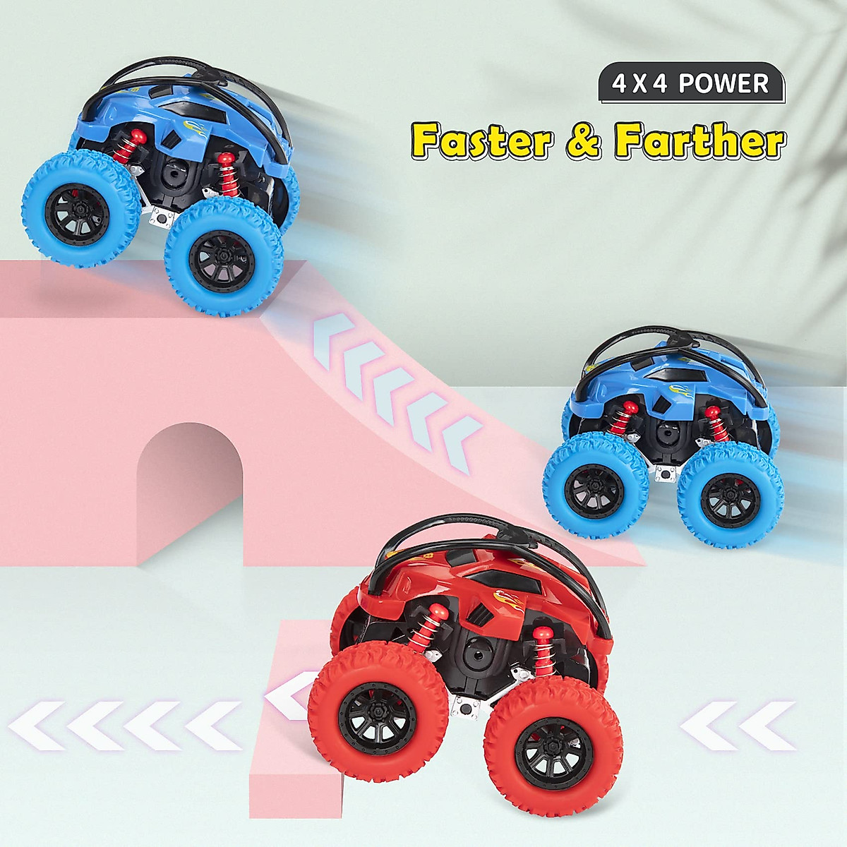 LODBY Toddler Toys for 2 3 4 5 Year Old Boy Easter Gifts, Pull Back Vehicle Monster Trucks for Toddlers Toys Age 2-4-6 Friction Powered Toys Car for Boys/Girls Birthday Gifts for 2 3 4+ Year Old Toys