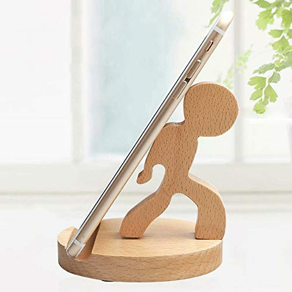 Cool Guy Cell Phone Stand for Desk, Free Hands Wooden Desk Phone Holder Desktop Accessories, Mount for iPhone Smartphones and Tablets，Great for Daily Use or Gift