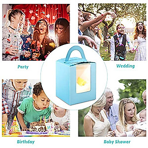 50 Pack Cupcake Boxes Individual, Portable Single Cupcake Carrier With Window Insert and Handle, Cupcake Boxes Individual Blue For Bakery Wrapping