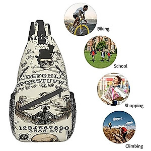 ZHUBAJIE Crossbody Sling Backpack trick or treat Ouija Board Skulls Crossbones Small Chest Bag Day-pack Fanny Pack Cross Body Bag for Hiking Travel