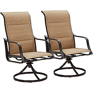 LOKATSE HOME Patio Dining Chair Swivel Set of 2 Outdoor Textilene Fabric with Metal Frame, Beige