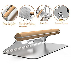 Onlyfire Chef Barbecue Tool Stainless Steel Burger Press for Griddle, Smash Burger Press with Wooden Handle for Flat Top Grill Cooking, Great for Cooking Bacon, Sandwiches, Meat, Steak