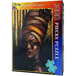 1000 Pieces Adult Wooden Puzzle African Woman Art Display Pattern DIY Puzzle Home Decoration for Friends…
