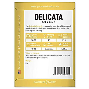 Delicata Squash Seeds for Planting - Winter Squash Heirloom, Non-GMO Vegetable Squash Variety- 3 Grams Seeds Great for Summer Garden by Gardeners Basics