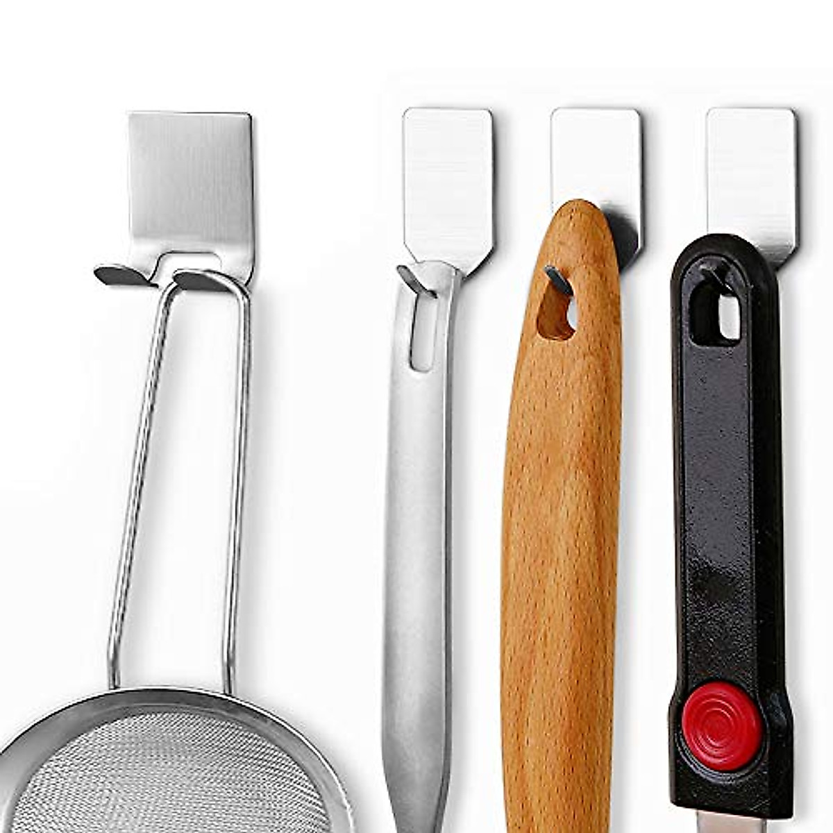 8 Pcs Self Adhesive Metal Dual Wall Hooks, FineGood Stainless Steel Waterproof Hanger Wall Mounted Double Hooks Heavy Duty Sticky Utility Storage Hooks for Bathroom Bedroom Kitchen