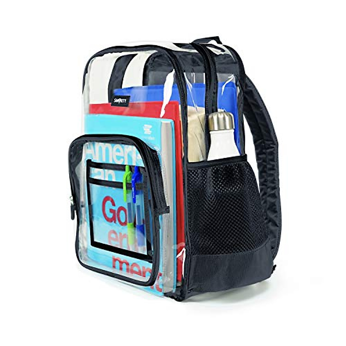 SMARTY Heavy Duty Clear Backpack V6 Durable Transparent See Through Bag (Medium, Black)