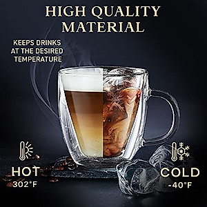 Glass Espresso Cups - Double Wall Insulated Coffee Mugs - Designed in USA - 2 Pack, 5 oz - Set for Cappuccino,Latte,Tea,Shots - Borosilicate Glassware - Dishwasher,Microwave Safe - Premium Gift Box