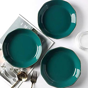 ESTELAR Dinner Plates Set Nordic Light Luxury Ceramic Plate Dish Plate Home Tableware Set Dark Green Gold Edge Plate Creative Dessert Plate Kitchen Salad Bowl (Color : 7inch, Size : 4pcs)