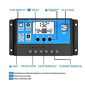 Y&H 30A 12V 24V PWM Solar Charge Controller Compact Design w/LCD Display Dual USB, Solar Panel Regulator fit for Lead-Acid Batteries Open AGM Gel